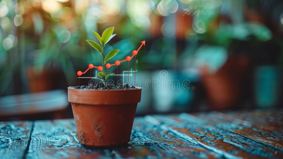 Plant in Pot Shaped Like a Growing Graph Stock Illustration ...