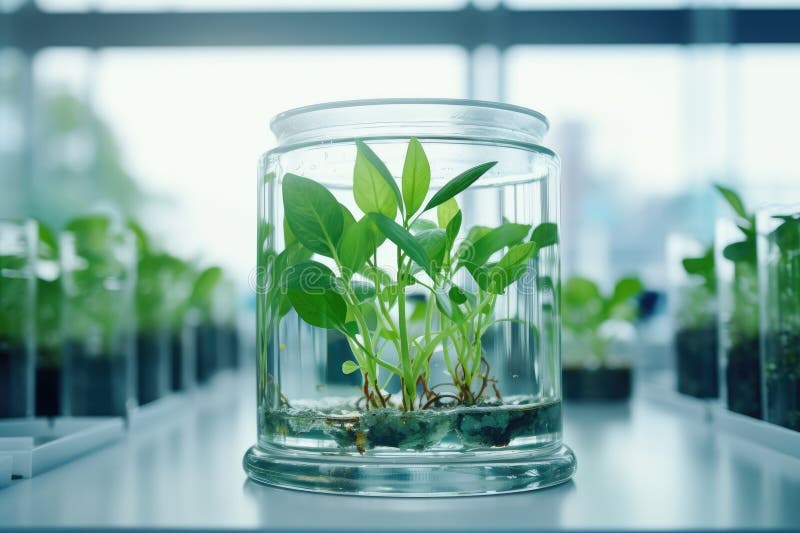 Plant Research, Green Plant in a Glass Jar in a Laboratory. Ecological ...