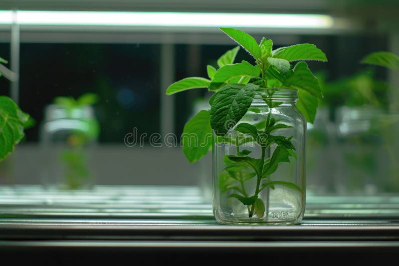 Plant Research, Green Plant in a Glass Jar in a Laboratory. Ecological ...