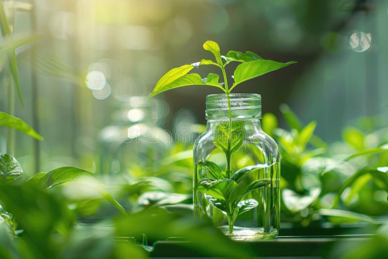 Plant Research, Green Plant in a Glass Jar in a Laboratory. Ecological ...