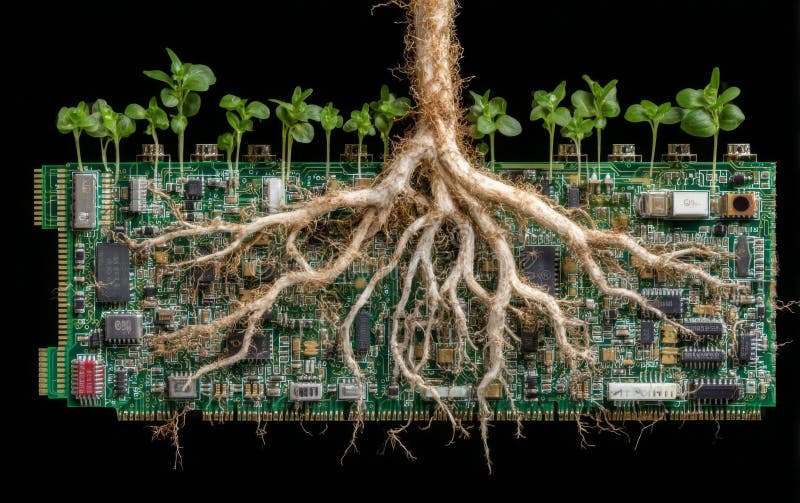 Plant Roots Growing through Circuit Board Stock Illustration ...