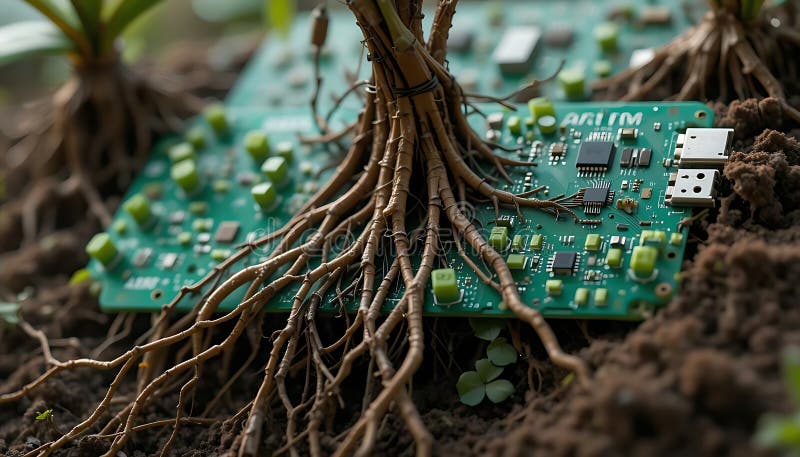 Plant Roots Growing Over Circuit Board Technology Stock Illustration ...