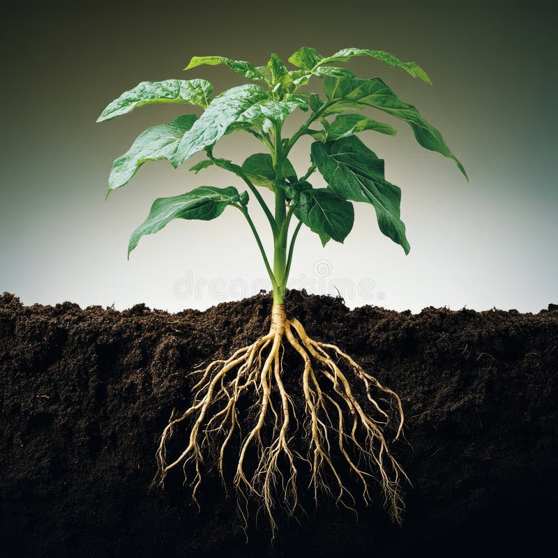 The Plant S Root System is Visible in a Close-up, Thriving in a Bed of ...