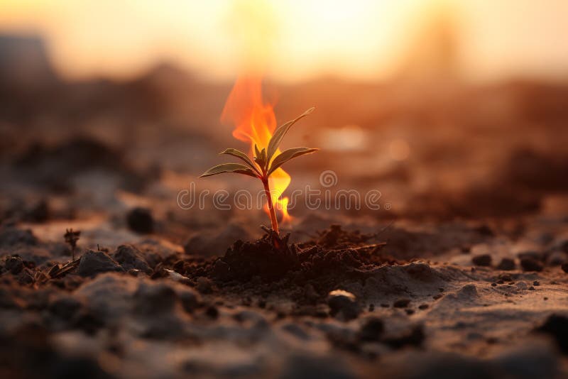 Plant Seedling on Fire. Global Warming and Wildfire Concept Stock ...