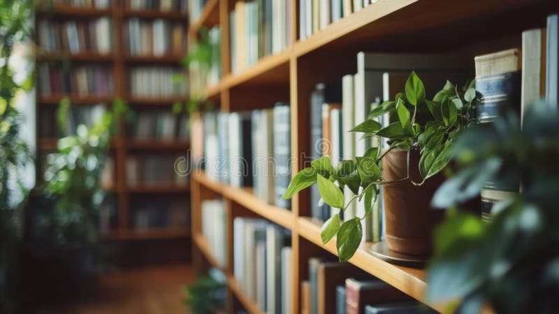 A Plant is Sitting on a Book Shelf Stock Illustration - Illustration of ...