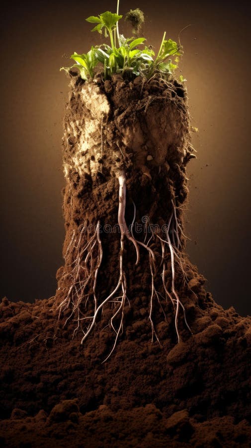 Plant Sprout and Roots in Soil Cross-Section. Generative Ai Stock ...