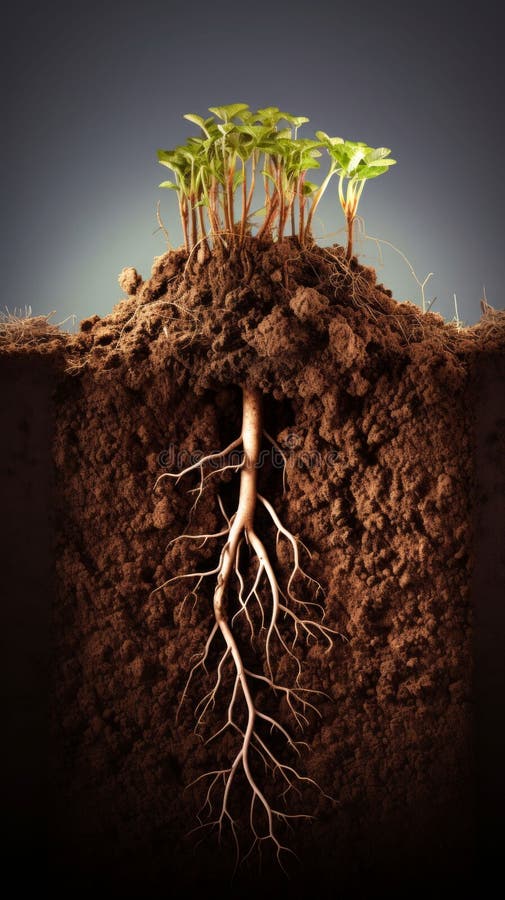 Plant Sprout and Roots in Soil Cross-Section. Generative Ai Stock ...