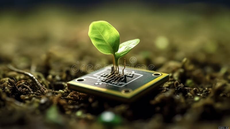 A Plant Sprouting from a Computer Chip Symbolizes Renewal Stock Image ...