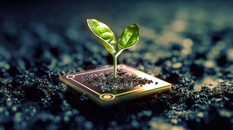 A Plant Sprouting from a Computer Chip Symbolizes Renewal Stock Image ...