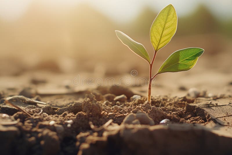 The Life of a Tree Begins in Dry Soil. Plant Sprouting in the Desert in ...