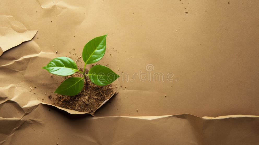 A Plant Sprouting Out on a Beige of Paper Background Stock Image ...