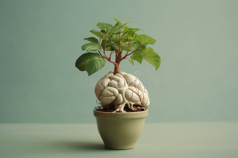 A Plant Sprouting Out of a Brain, Generative AI Stock Illustration ...