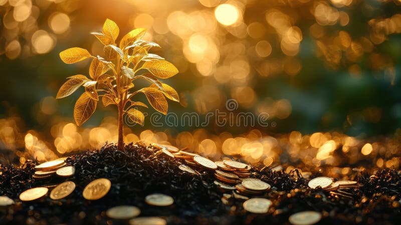A Plant Sprouting Out of a Stack of Coins, Representing Growth ...