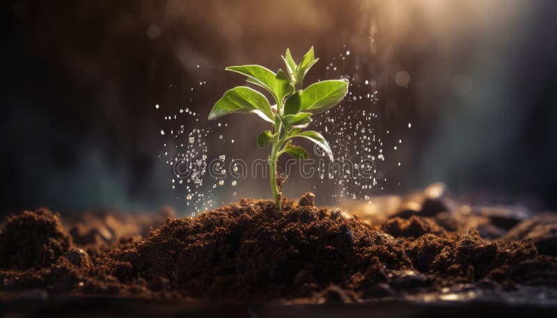 A Plant Sprouting from a Soil Closeup Shot Generative AI Stock ...