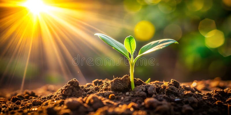 A Plant Sprouting Under the Warm Rays of the Sun Stock Illustration ...