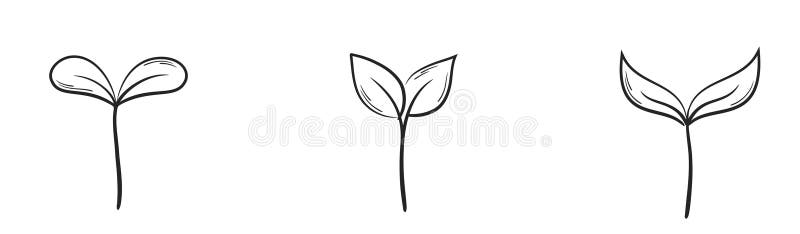 Plant Sprouts with Two Leaves Line Illustrations. Nature, Spring and ...