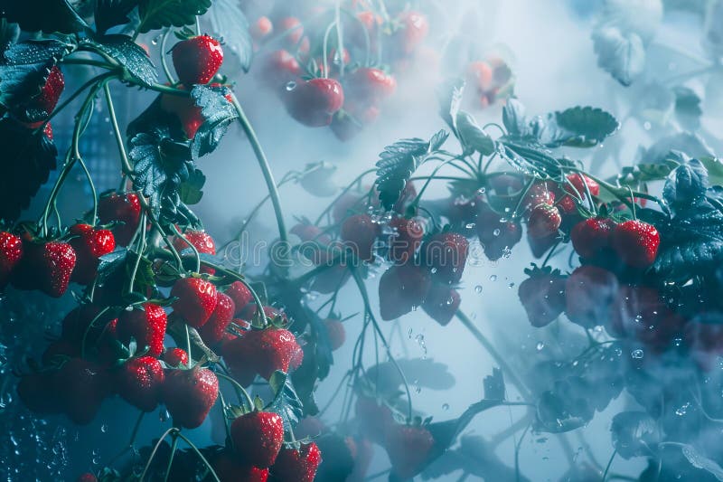 A Plant with Strawberries Growing in the Fog Stock Image - Image of ...