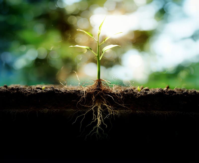 A Plant with a Strong Root System in the Soil. Ai Generative Stock ...