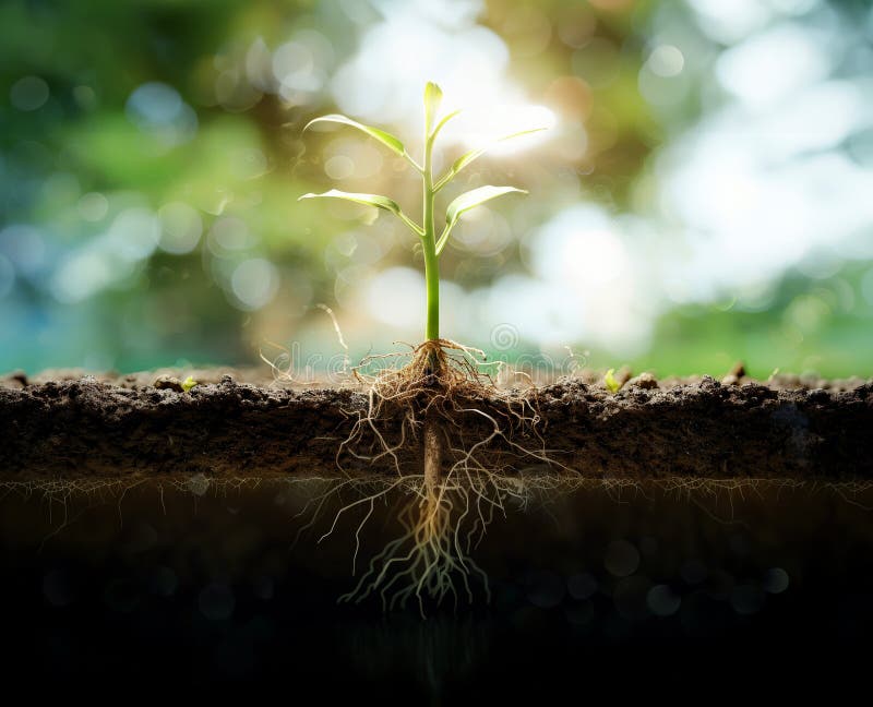 A Plant with a Strong Root System in the Soil. Ai Generative Stock ...