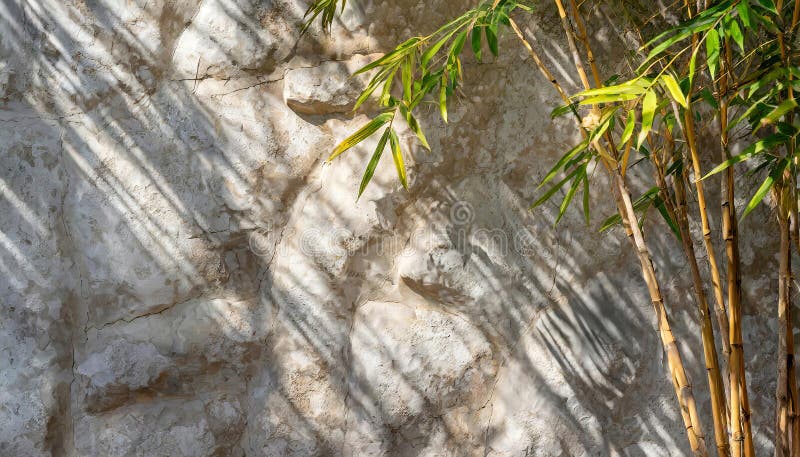 A Bamboo Trees Silhouette Falls on a Solid Rock Surface Stock Photo ...