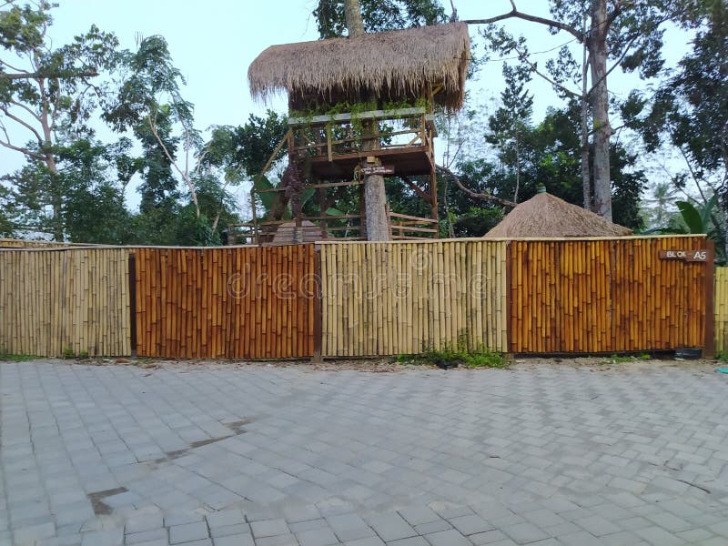 Plantation Area with Bamboo Fence and Tree House Stock Photo - Image of ...