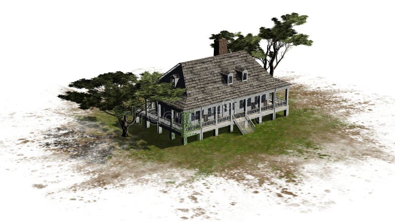 Plantation House With Umbrella Pine Stock Illustration - Illustration ...