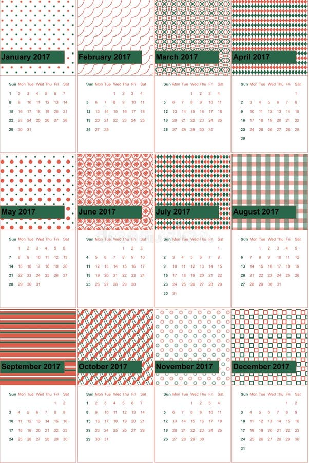 Plantation and Red Damask Colored Geometric Patterns Calendar 2016 ...
