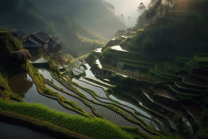 Plantation of Rice Fields in the Mountains, Cascading Rice Fields ...