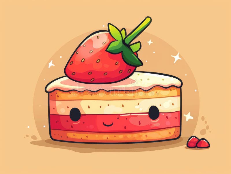 A Plantbased Rectangular Slice of Cake Topped with a Fresh Strawberry ...