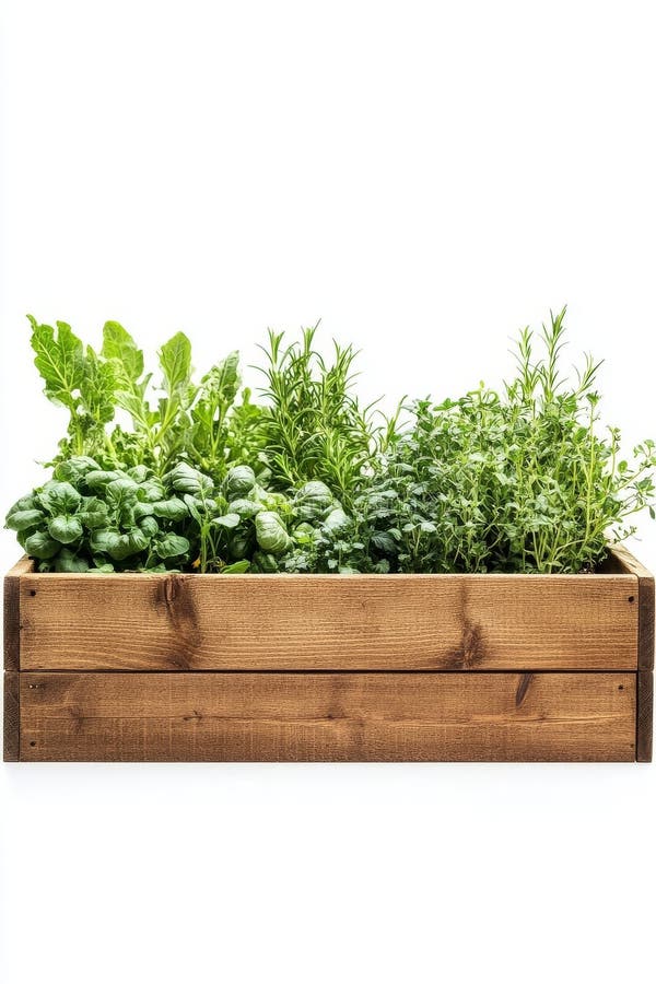 A Planter Box Made of Wood, Planted with Various Herbs and Vegetables ...