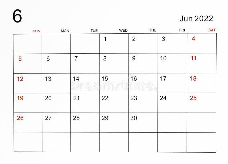 Plantilla De Calendario De Junio De 2022 Imagen de archivo - Imagen de ...