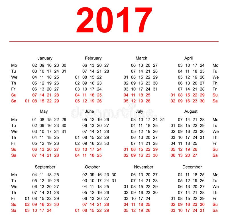Plantilla De Calendario Anual 2017 Para Imprimir