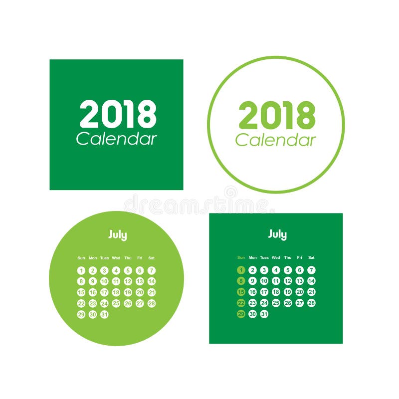 Plantilla Del Calendario Para Julio De 2018 Ilustración del Vector ...