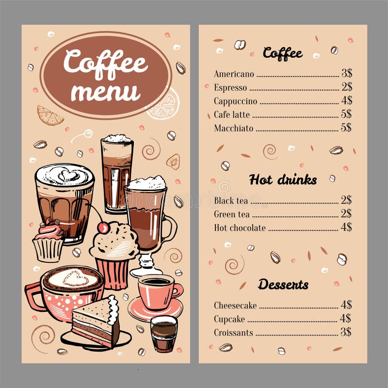 Plantilla Del Diseño Del Menú Del Café Con La Lista De Bebidas Y De ... Plantilla Del Diseño Del Menú Del Café Con La Lista De Bebidas Y De ...