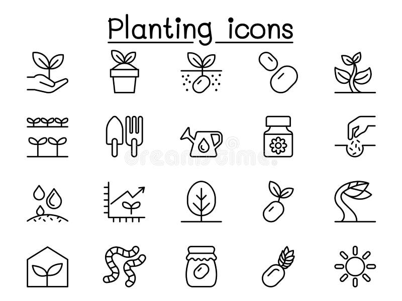 Planting Line Icons Collection. Sowing, Cultivating, Digging ...