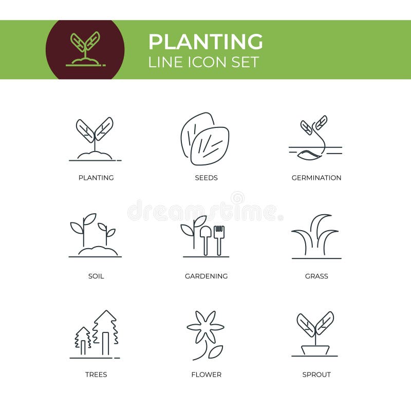 Planting Line Icons Collection. Sowing, Cultivating, Digging ...