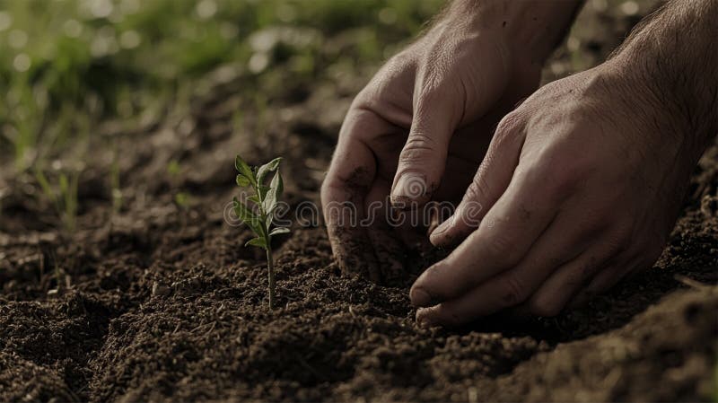 Planting a Pine Tree in the Ground. Hands Planting a Small Tree Branch ...