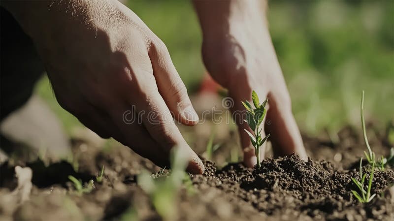 Planting a Pine Tree in the Ground. Hands Planting a Small Tree Branch ...