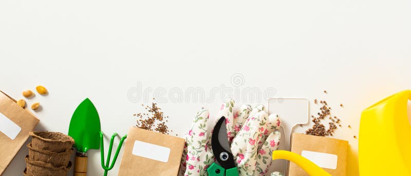 Planting Seeds in Spring Concept. Seeds and Gardener Equipment on a ...