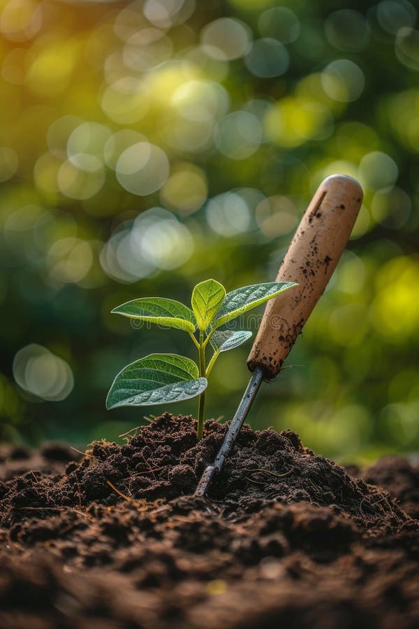 Planting a Small Plant on a Pile of Soil with Garden Stock Illustration ...