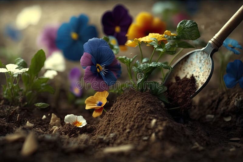 Planting Spring Flowers in the Ground. Garden Work Stock Illustration ...