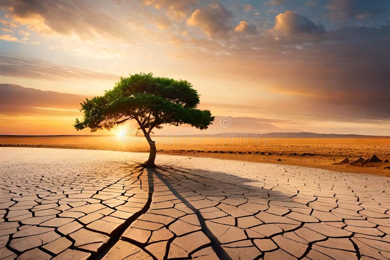 Planting Tree in Drought Crisis. Global Warming, Care of the ...