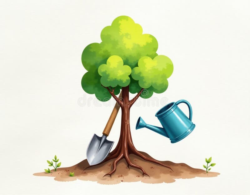 Planting a Tree Gardening Tools and Sapling Stock Illustration ...
