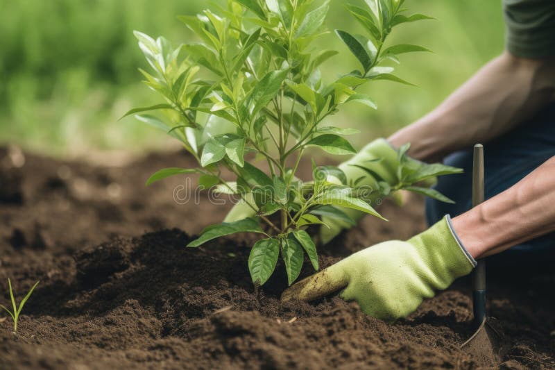 Planting Tree in Soil. Work in Garden. Generative AI Stock Illustration ...
