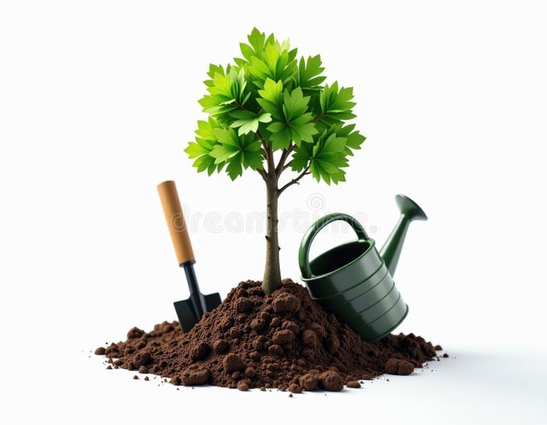 Planting a Tree Young Sapling with Gardening Tools Stock Illustration ...