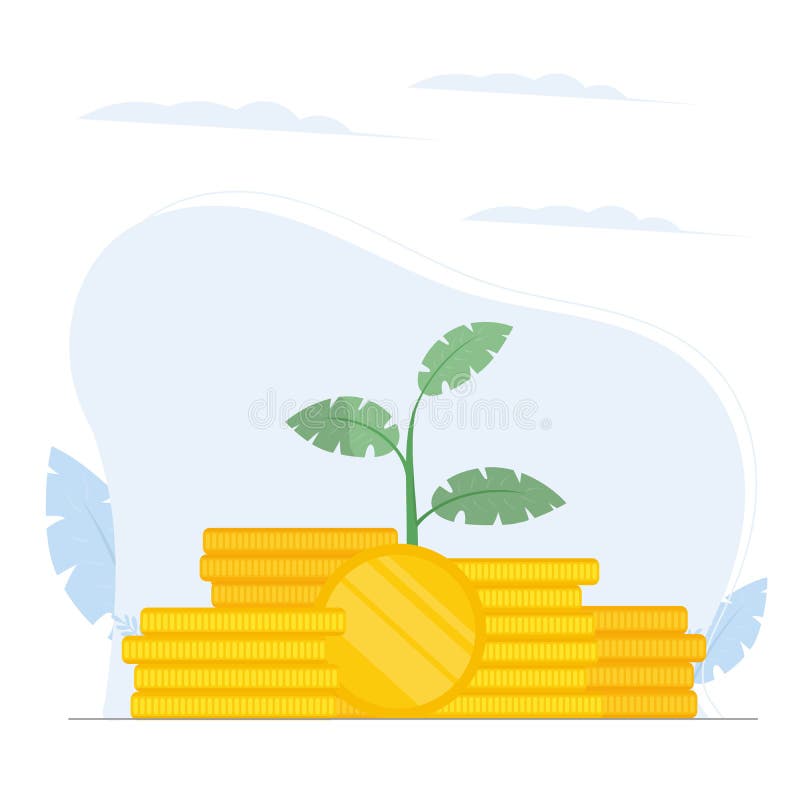 Planting Trees on Coins on a Blue Background Stock Vector ...