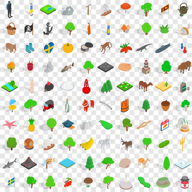 100 Plants and Animals Icons Set, Isometric Style Stock Vector ...