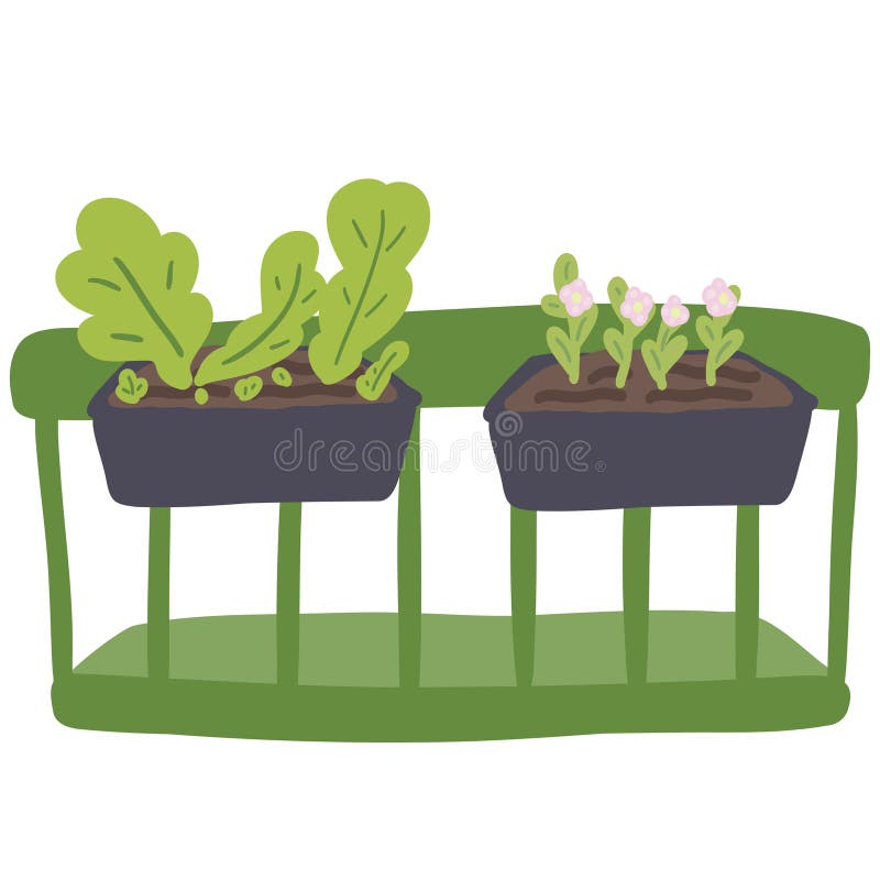 Plants on a Balcony Flat Design Set Grow Your Own Stock Vector ...