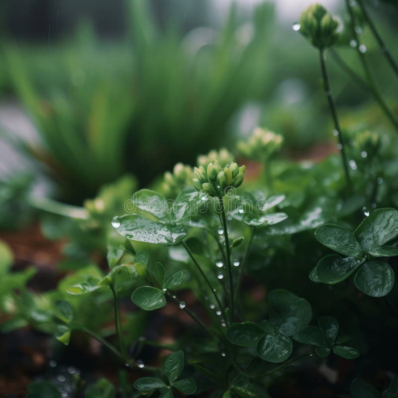 Plants with Fresh Water Drops in Garden Image Generative AI Stock ...