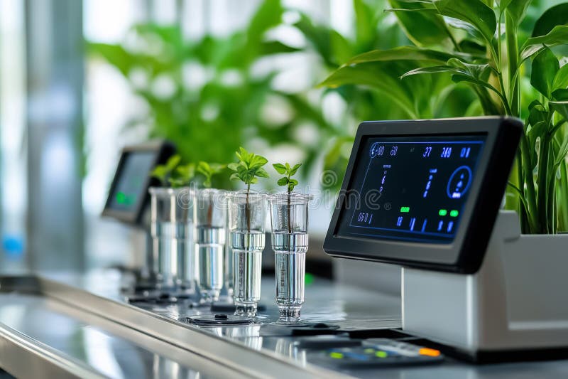 Plants Growing in Test Tubes with Clear Water in High-tech Laboratory ...